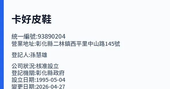 卡好皮鞋的照片-統編 93890204(彰化縣) 公司登記資料與營業項目詳細圖表