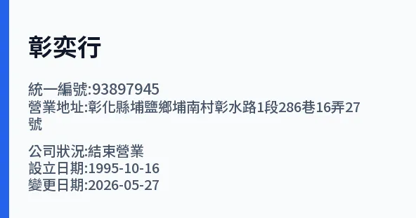 彰奕行的照片-統編 93897945(彰化縣) 公司登記資料與營業項目詳細圖表