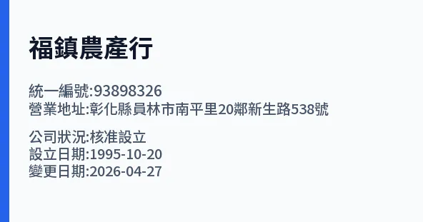 福鎮農產行的照片-統編 93898326(彰化縣) 公司登記資料與營業項目詳細圖表
