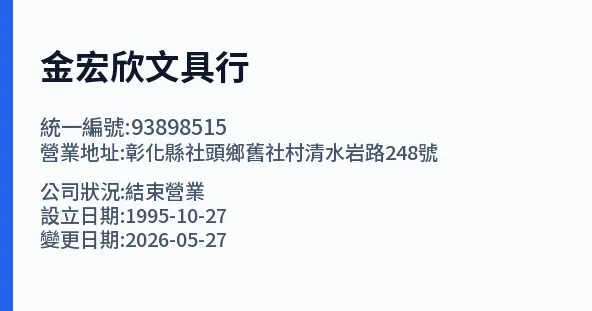 金宏欣文具行的照片-統編 93898515(彰化縣) 公司登記資料與營業項目詳細圖表