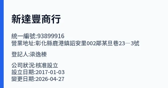 新達豐商行的照片-統編 93899916(彰化縣) 公司登記資料與營業項目詳細圖表