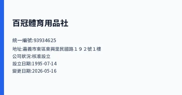 百冠體育用品社的照片-統編 93934625(嘉義市) 公司登記資料與營業項目詳細圖表