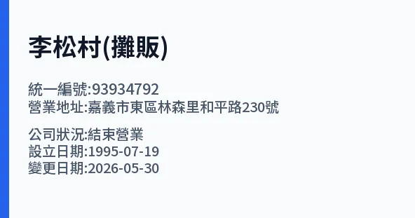 李松村(攤販)的照片-統編 93934792(嘉義市) 公司登記資料與營業項目詳細圖表