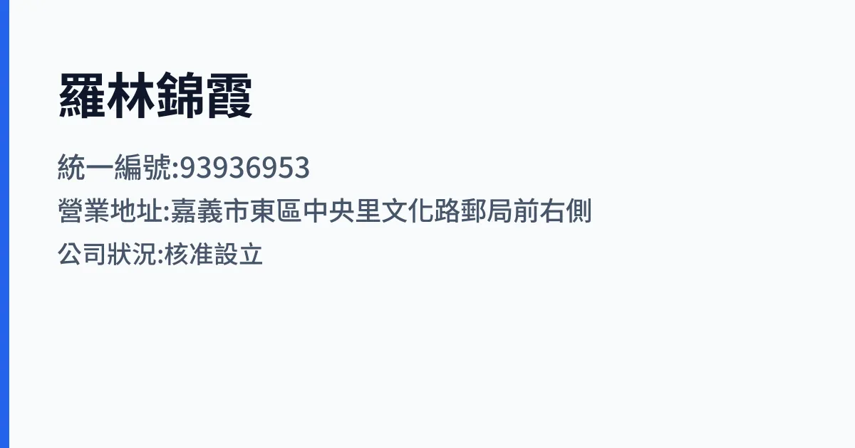 羅林錦霞 - 統編 93936953(嘉義市) 公司登記資料與營業項目詳細圖表