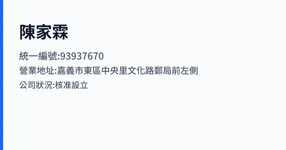 陳家霖 - 統編 93937670(嘉義市) 公司登記資料與營業項目詳細圖表