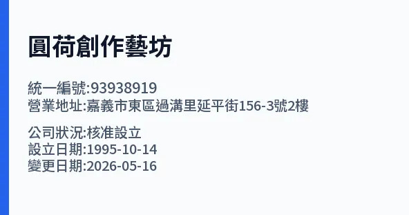 圓荷創作藝坊的照片-統編 93938919(嘉義市) 公司登記資料與營業項目詳細圖表