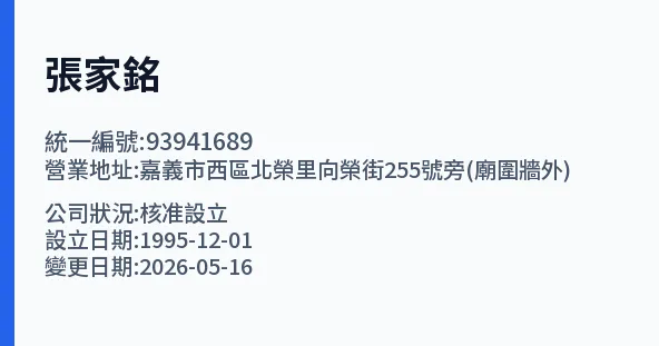 張家銘的照片-統編 93941689(嘉義市) 公司登記資料與營業項目詳細圖表