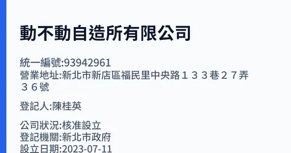 動不動自造所有限公司的照片-統編 93942961(新北市) 公司登記資料與營業項目詳細圖表