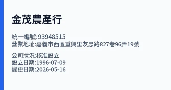 金茂農產行的照片-統編 93948515(嘉義市) 公司登記資料與營業項目詳細圖表