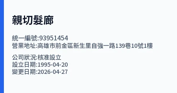 親切髮廊的照片-統編 93951454(高雄市) 公司登記資料與營業項目詳細圖表