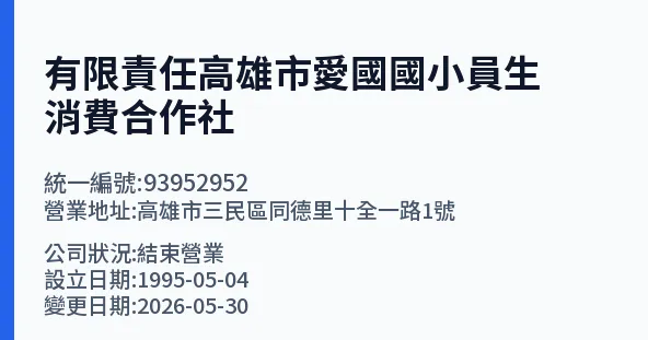 有限責任高雄市愛國國小員生消費合作社的照片-統編 93952952(高雄市) 公司登記資料與營業項目詳細圖表