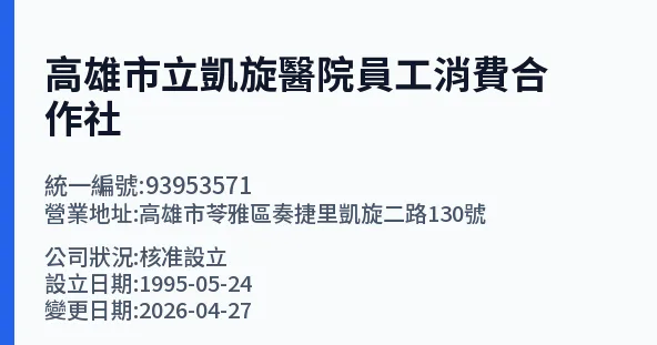 高雄市立凱旋醫院員工消費合作社的照片-統編 93953571(高雄市) 公司登記資料與營業項目詳細圖表