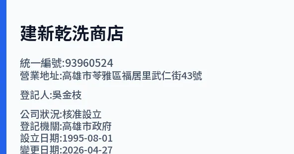 建新乾洗商店的照片-統編 93960524(高雄市) 公司登記資料與營業項目詳細圖表