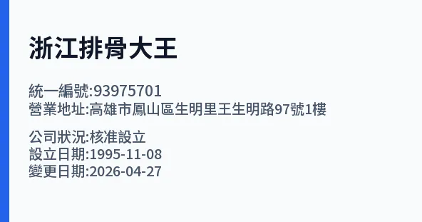 浙江排骨大王的照片-統編 93975701(高雄市) 公司登記資料與營業項目詳細圖表