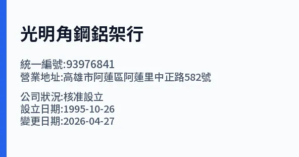 光明角鋼鋁架行的照片-統編 93976841(高雄市) 公司登記資料與營業項目詳細圖表