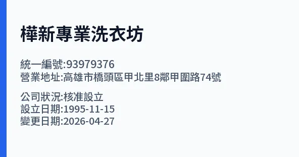 樺新專業洗衣坊的照片-統編 93979376(高雄市) 公司登記資料與營業項目詳細圖表