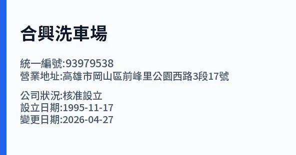 合興洗車場的照片-統編 93979538(高雄市) 公司登記資料與營業項目詳細圖表
