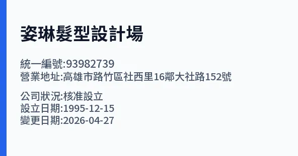 姿琳髮型設計場的照片-統編 93982739(高雄市) 公司登記資料與營業項目詳細圖表