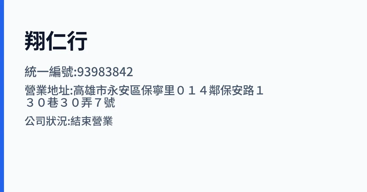 翔仁行 - 統編 93983842(高雄市) 公司登記資料與營業項目詳細圖表