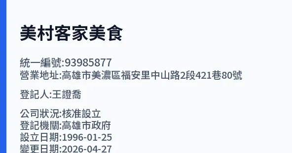 美村客家美食的照片-統編 93985877(高雄市) 公司登記資料與營業項目詳細圖表