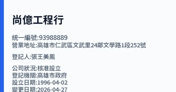 尚億工程行的照片-統編 93988889(高雄市) 公司登記資料與營業項目詳細圖表