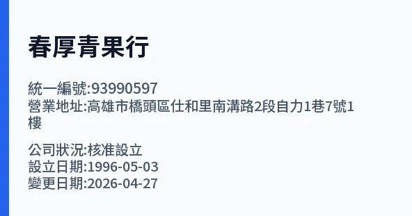 春厚青果行的照片-統編 93990597(高雄市) 公司登記資料與營業項目詳細圖表
