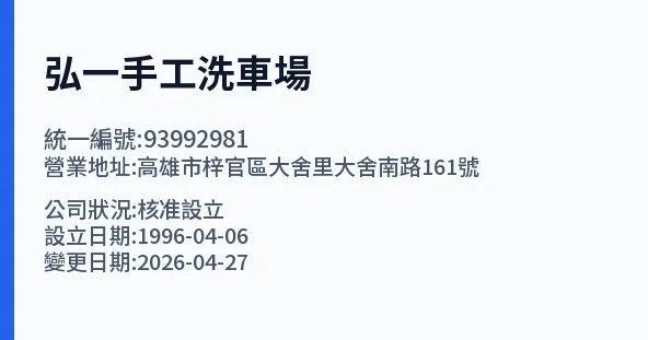 弘一手工洗車場的照片-統編 93992981(高雄市) 公司登記資料與營業項目詳細圖表