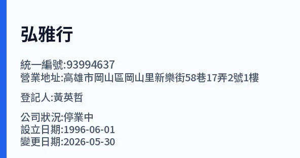 弘雅行的照片-統編 93994637(高雄市) 公司登記資料與營業項目詳細圖表