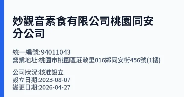 妙觀音素食有限公司桃園同安分公司的照片-統編 94011043(桃園市) 公司登記資料與營業項目詳細圖表