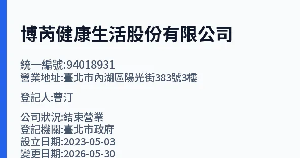 博芮健康生活股份有限公司的照片-統編 94018931(臺北市) 公司登記資料與營業項目詳細圖表