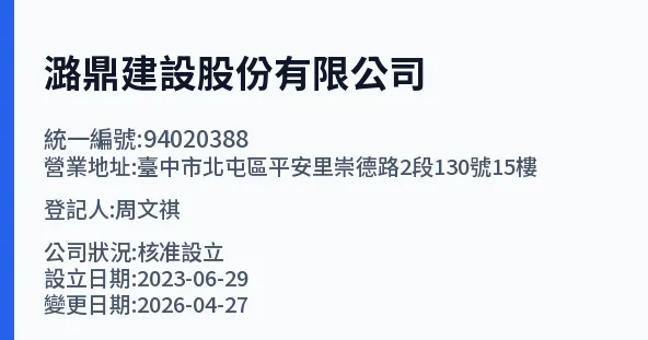 潞鼎建設股份有限公司的照片-統編 94020388(臺中市) 公司登記資料與營業項目詳細圖表
