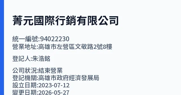 菁元國際行銷有限公司的照片-統編 94022230(高雄市) 公司登記資料與營業項目詳細圖表