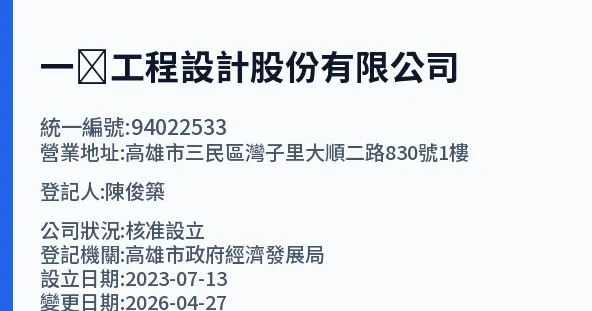 一倲工程設計股份有限公司的照片-統編 94022533(高雄市) 公司登記資料與營業項目詳細圖表