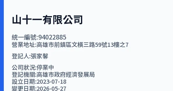 山十一有限公司的照片-統編 94022885(高雄市) 公司登記資料與營業項目詳細圖表