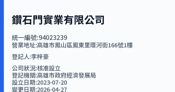 鑽石門實業有限公司的照片-統編 94023239(高雄市) 公司登記資料與營業項目詳細圖表
