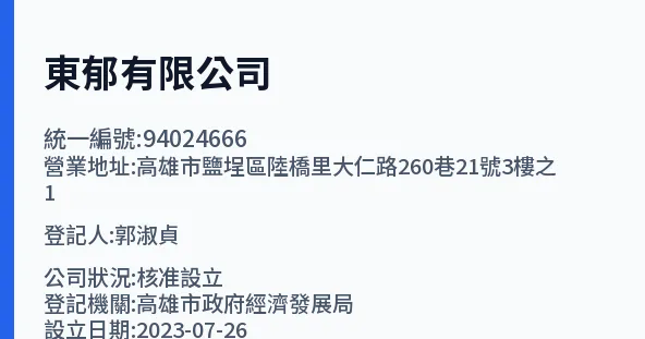 東郁有限公司的照片-統編 94024666(高雄市) 公司登記資料與營業項目詳細圖表