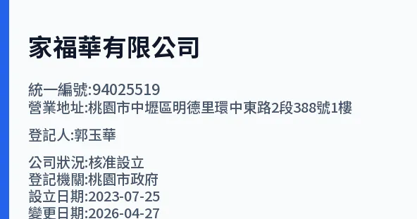 家福華有限公司的照片-統編 94025519(桃園市) 公司登記資料與營業項目詳細圖表