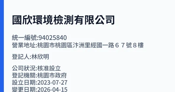國欣環境檢測有限公司的照片-統編 94025840(桃園市) 公司登記資料與營業項目詳細圖表