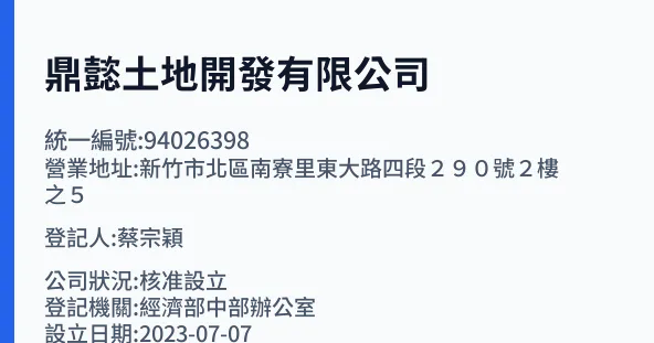 鼎懿土地開發有限公司的照片-統編 94026398(新竹市) 公司登記資料與營業項目詳細圖表