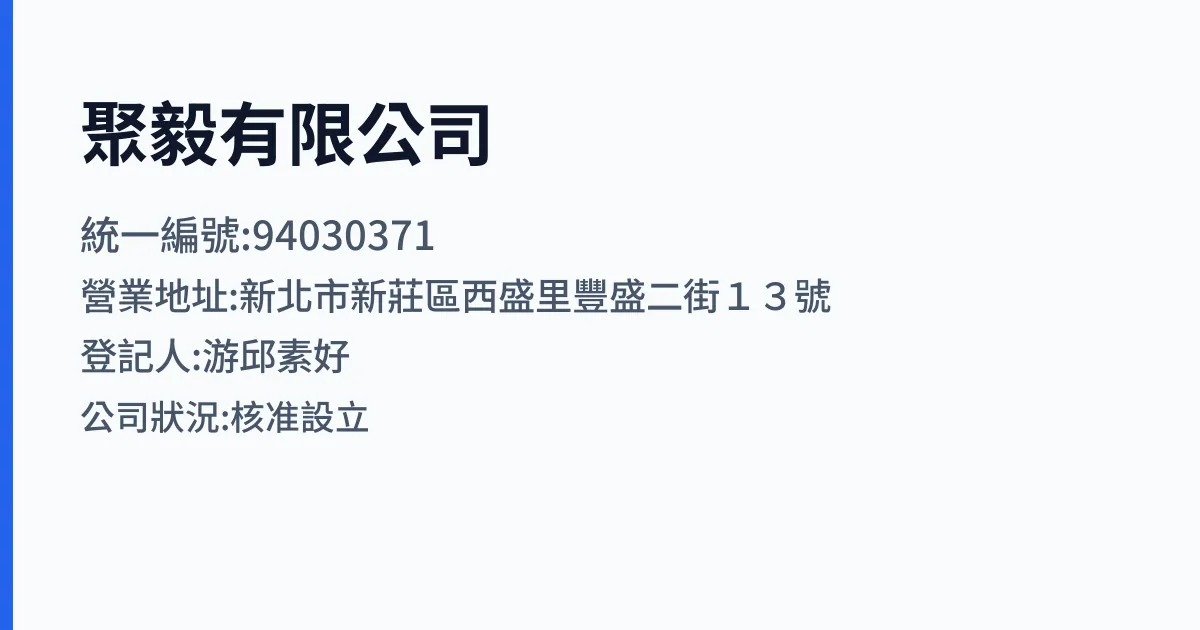 聚毅有限公司 - 統編 94030371(新北市) 公司登記資料與營業項目詳細圖表