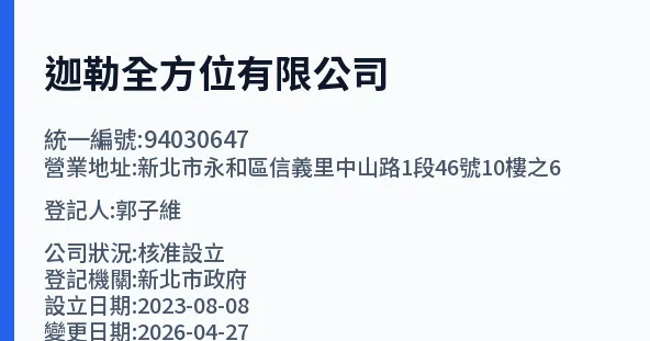 迦勒全方位有限公司的照片-統編 94030647(新北市) 公司登記資料與營業項目詳細圖表