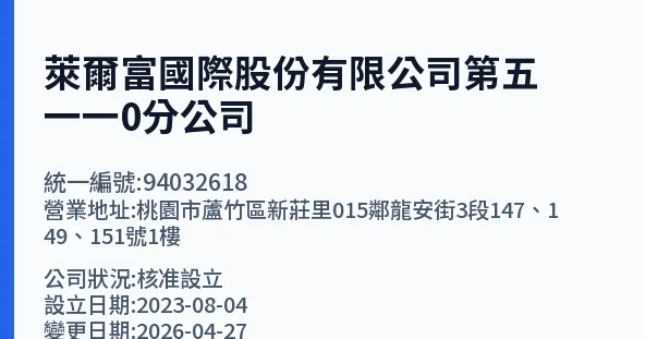 萊爾富國際股份有限公司第五一一0分公司的照片-統編 94032618(桃園市) 公司登記資料與營業項目詳細圖表