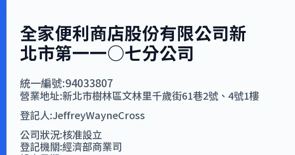 全家便利商店股份有限公司新北市第一一○七分公司的照片-統編 94033807(新北市) 公司登記資料與營業項目詳細圖表