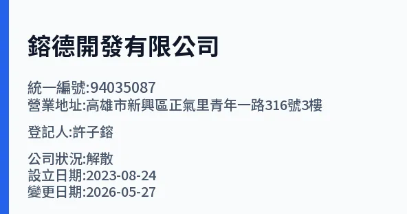 鎔德開發有限公司的照片-統編 94035087(高雄市) 公司登記資料與營業項目詳細圖表
