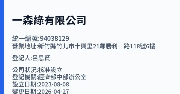 一森綠有限公司的照片-統編 94038129(新竹縣) 公司登記資料與營業項目詳細圖表