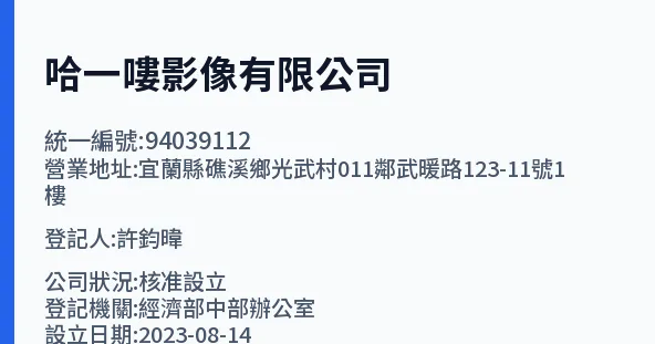 哈一嘍影像有限公司的照片-統編 94039112(宜蘭縣) 公司登記資料與營業項目詳細圖表