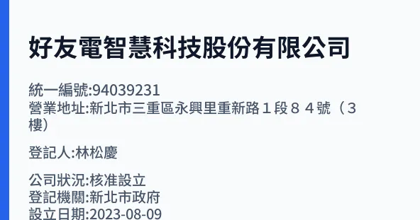 好友電智慧科技股份有限公司的照片-統編 94039231(新北市) 公司登記資料與營業項目詳細圖表