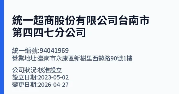統一超商股份有限公司台南市第四四七分公司的照片-統編 94041969(臺南市) 公司登記資料與營業項目詳細圖表