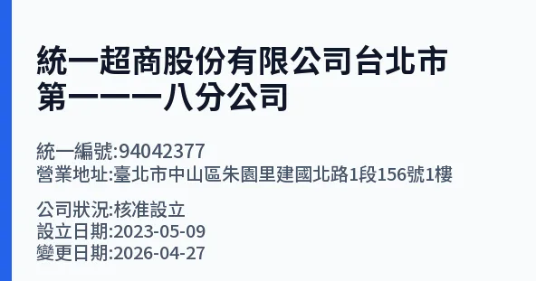 統一超商股份有限公司台北市第一一一八分公司的照片-統編 94042377(臺北市) 公司登記資料與營業項目詳細圖表