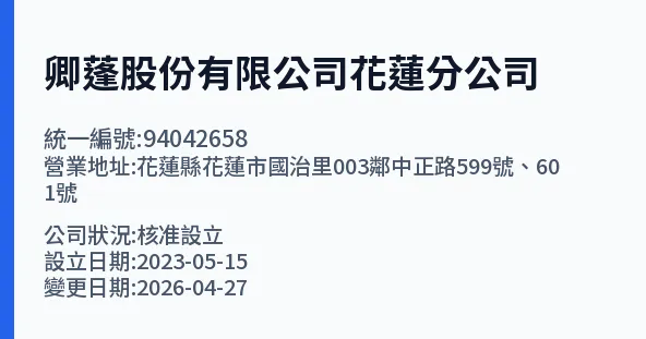 卿蓬股份有限公司花蓮分公司的照片-統編 94042658(花蓮縣) 公司登記資料與營業項目詳細圖表